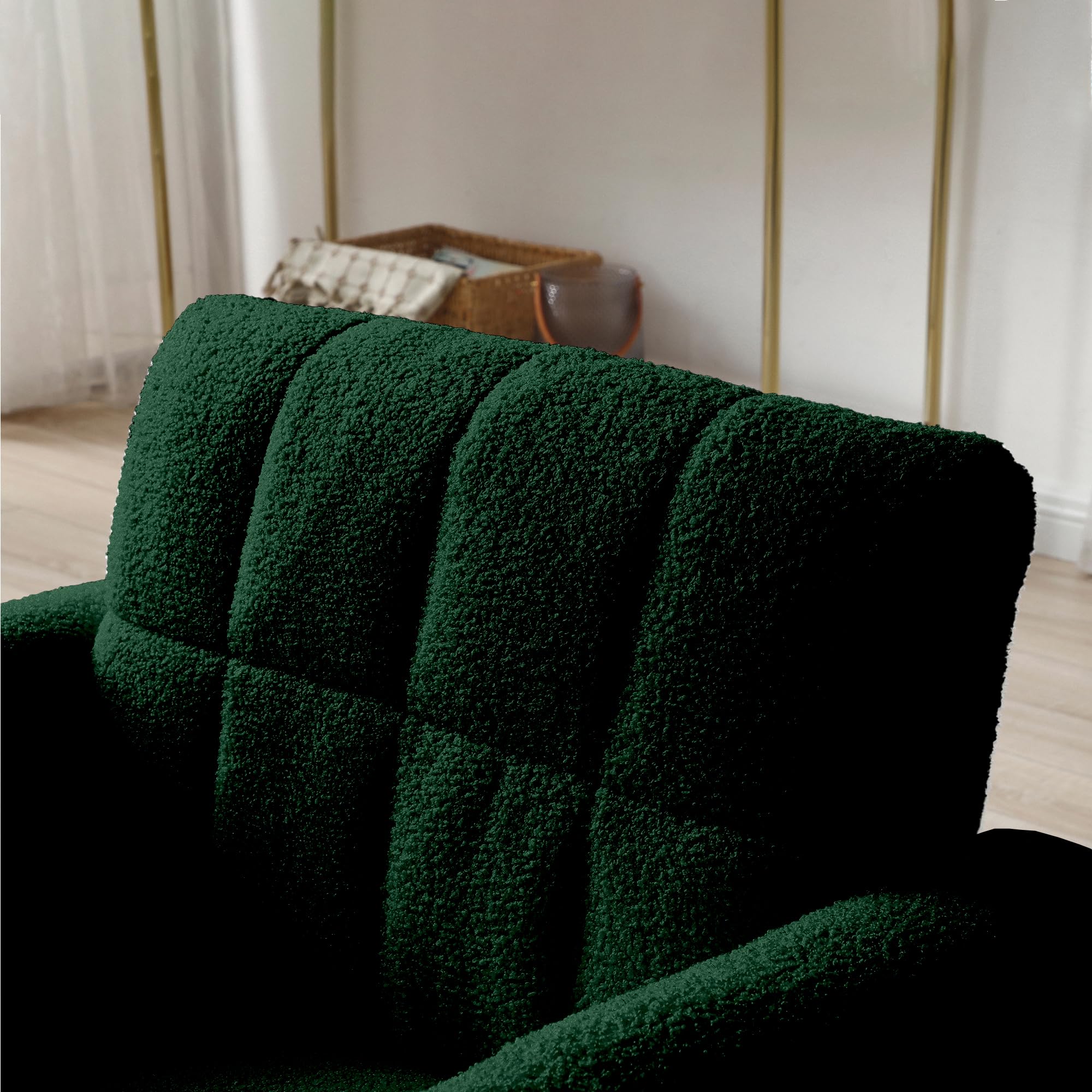 Penifun Teddy Accent Modern Side Gold Legs & Waist Pillow, Single Sofa Couch Armchair Reading Chairs for Living Waiting Room Bedroom Green