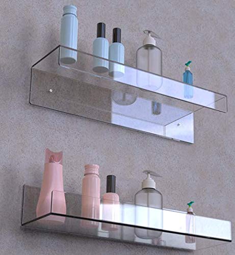 Cq acrylic 4 Pack Clear Acrylic Floating Wall Ledge Shelf,15" Invisible Wall Mounted Nursery Kids Floating Bookshelf for Kids Room,U Modern Picture Ledge Display Toy Storage Wall Shelf,Clear