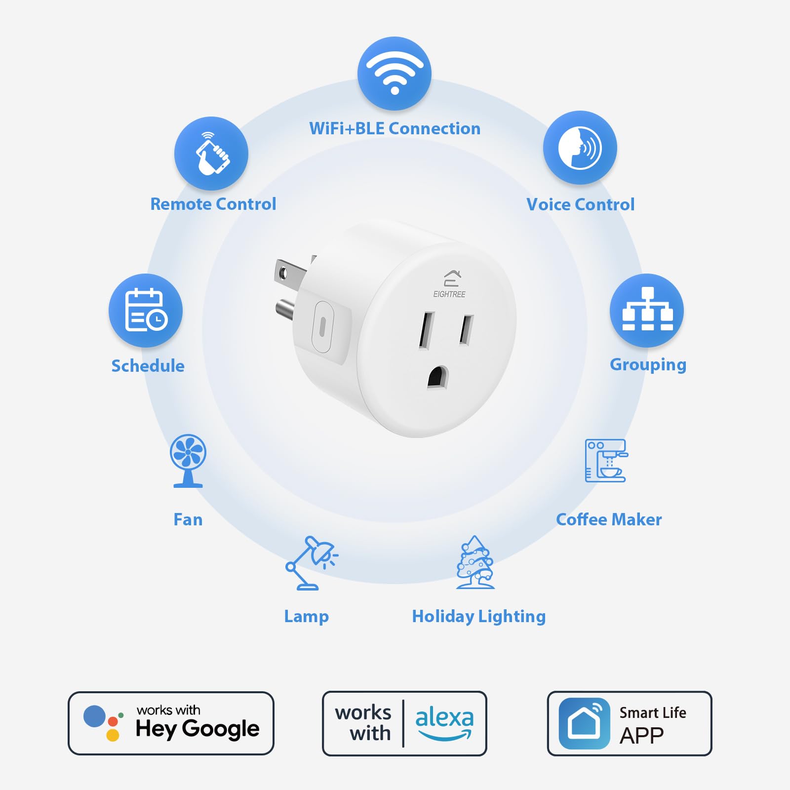 Smart Plug 5GHz, EIGHTREE Smart Plug Compatible with Alexa & Google Home, 5GHz & 2.4GHz WiFi, Smart Socket with Remote Control & Timer Function, 2 Pack