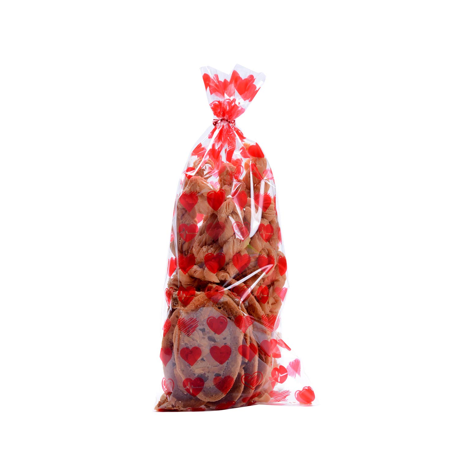 100 Pcs Valentine Cellophane Cookie Bags Goodie Candy Treat Bag with Twist Ties for Valentine's Day Party Supplies (Style B)