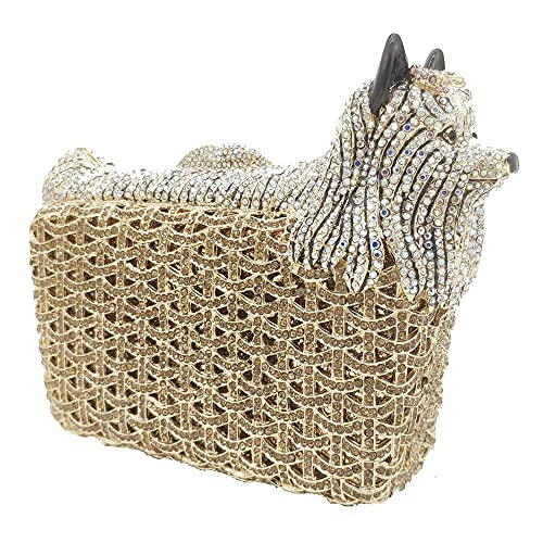 Boutique De FGG Puppy Evening Bags and Clutches for Women Formal Party Poodle Dog Crystal Clutch Purse Wedding Handbag (Small,Gold&Silver AB)