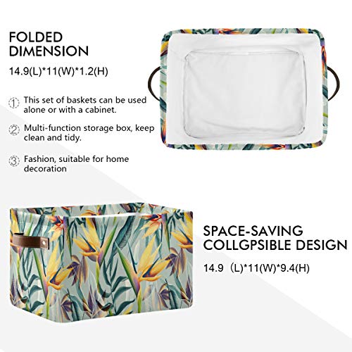 Storage Basket Cube Tropical Palm Flower Leaves Large Collapsible Toys Storage Box Bin Laundry Organizer for Closet Shelf Nursery Kids Bedroom,15x11x9.5 in,2 Pack
