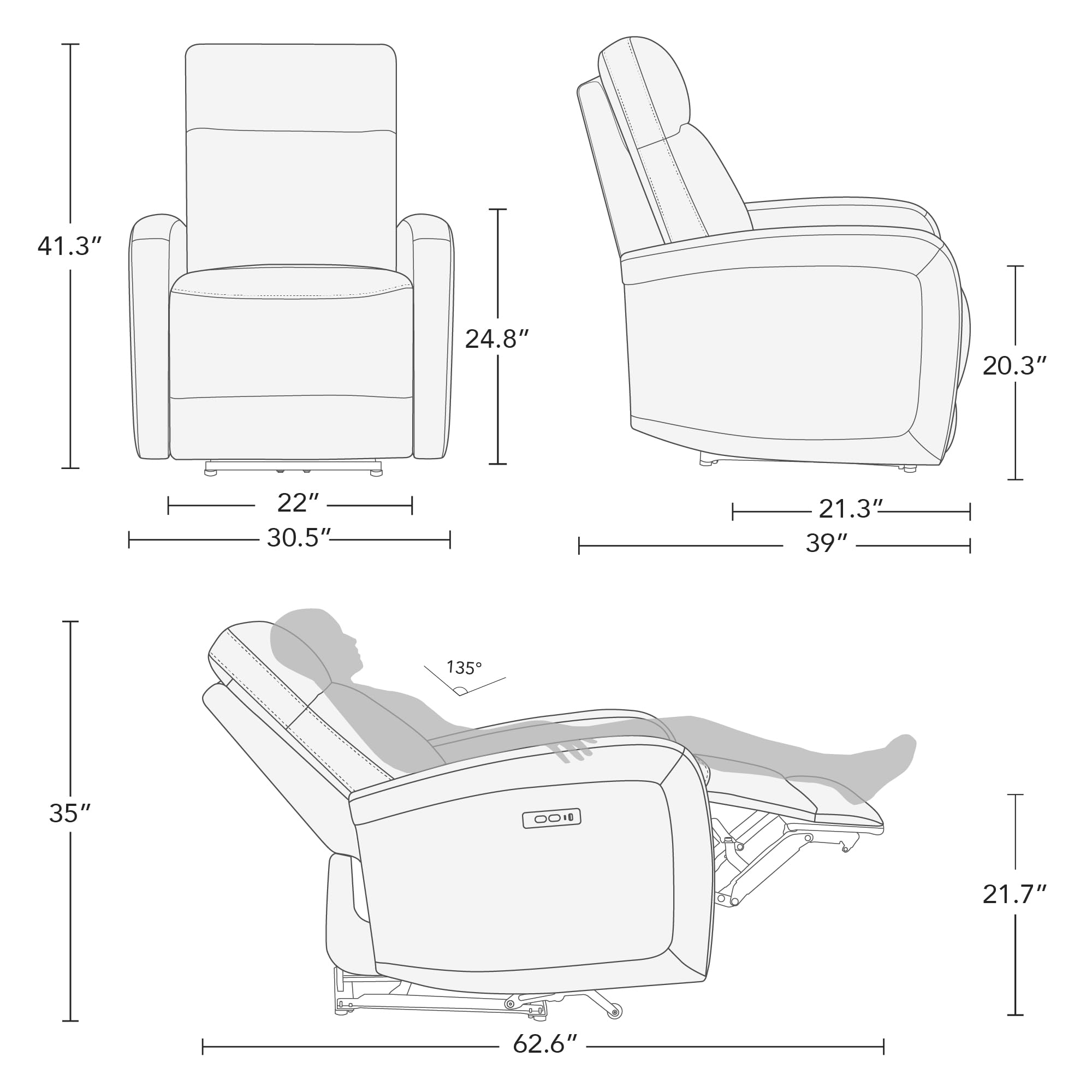 Watson & Whitely Recliner Chair, Zero Wall Reclining Sofa Chair W Power Headrest Type-C Charger, Small Faux Leather RV Recliners Home Theater Seating for Living Room, Chocolate