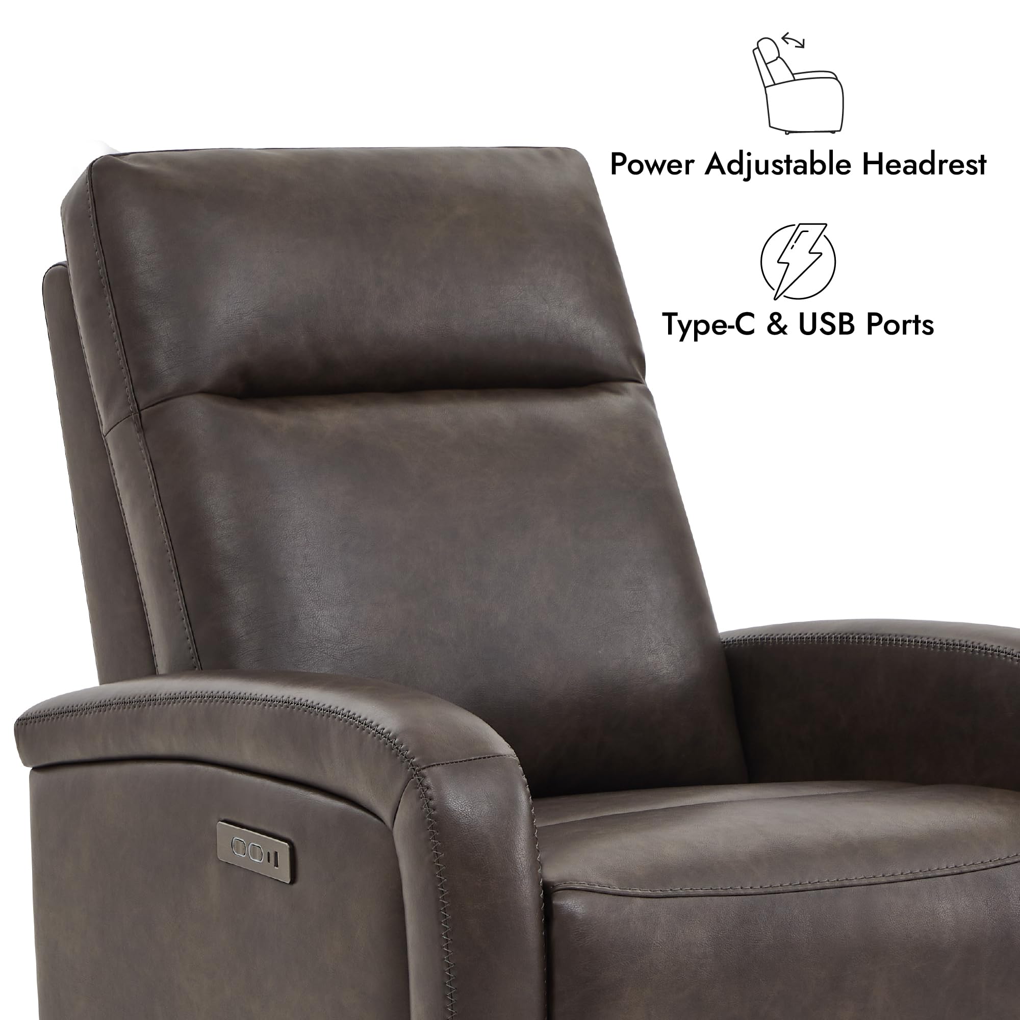 Watson & Whitely Recliner Chair, Zero Wall Reclining Sofa Chair W Power Headrest Type-C Charger, Small Faux Leather RV Recliners Home Theater Seating for Living Room, Chocolate
