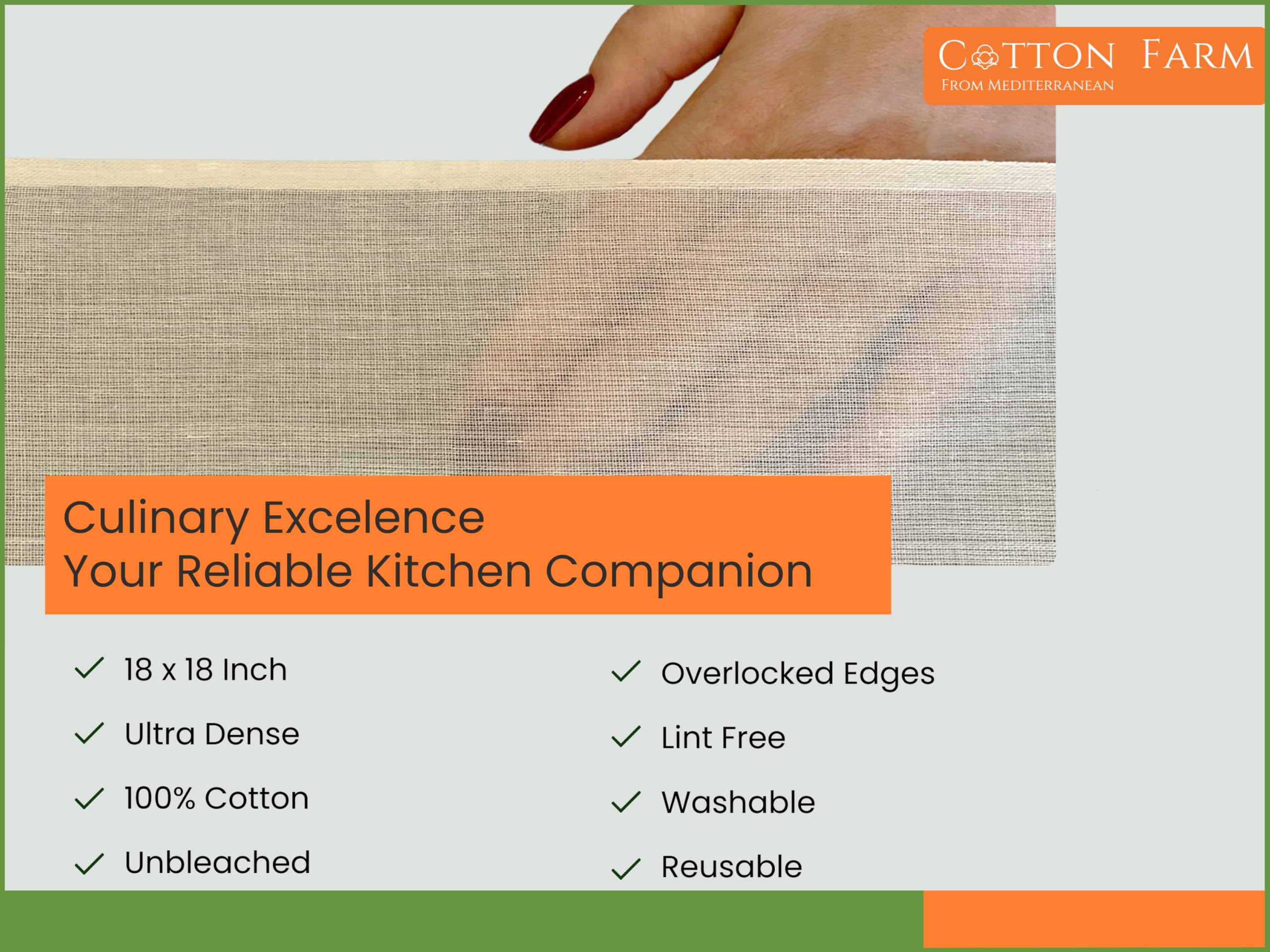 Cotton Farm Cheese Cloths, Grade 100 – 20x20 inch Hemmed, Unbleached, 100% Cotton, Ultra Fine Reusable Muslin Cheesecloth for Straining, Cooking, Baking,