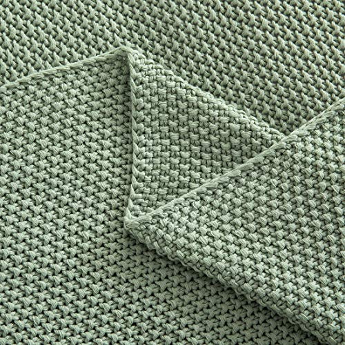 Revdomfly Sage Green Knitted Throw Blanket for Couch, 100% Cotton Cable Knit Throw Blanket Soft Cozy Decorative Sofa Chair Blankets, 50" x 60", Sage Green