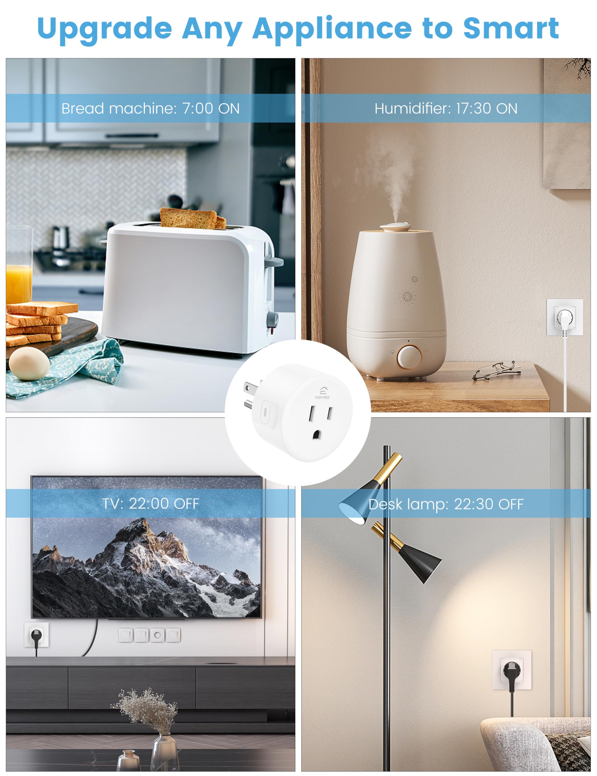 Smart Plug 5GHz, EIGHTREE Smart Plug Compatible with Alexa & Google Home, 5GHz & 2.4GHz WiFi, Smart Socket with Remote Control & Timer Function, 2 Pack