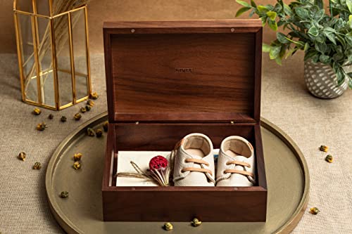 Wooden Box with Hinged Lid - Large Wood Storage Box with Magnetic Lid - Rectangle Wooden Storage Box - Brown keepsake Box- Decorative Wood Box with lids - Stash Boxes - Walnut Finish