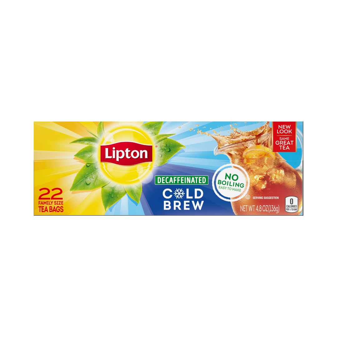 Lipton Cold Brew Family Black Iced Tea Unsweetened Decaffeinated Tea Bags, 22 Count (Pack of 3)
