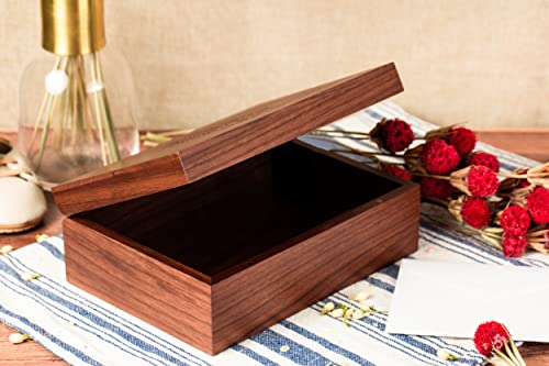 Wooden Box with Hinged Lid - Large Wood Storage Box with Magnetic Lid - Rectangle Wooden Storage Box - Brown keepsake Box- Decorative Wood Box with lids - Stash Boxes - Walnut Finish