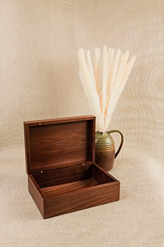 Wooden Box with Hinged Lid - Large Wood Storage Box with Magnetic Lid - Rectangle Wooden Storage Box - Brown keepsake Box- Decorative Wood Box with lids - Stash Boxes - Walnut Finish