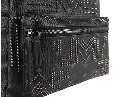 MCM Unisex Black Coated Canvas Studded Medium Backpack MMK8AVE55BK001