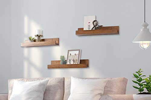 Kate and Laurel Levie Wooden Picture Ledge Wall Shelf Set, 3 Piece-18, Rustic Brown