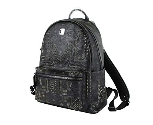 MCM Unisex Black Coated Canvas Studded Medium Backpack MMK8AVE55BK001