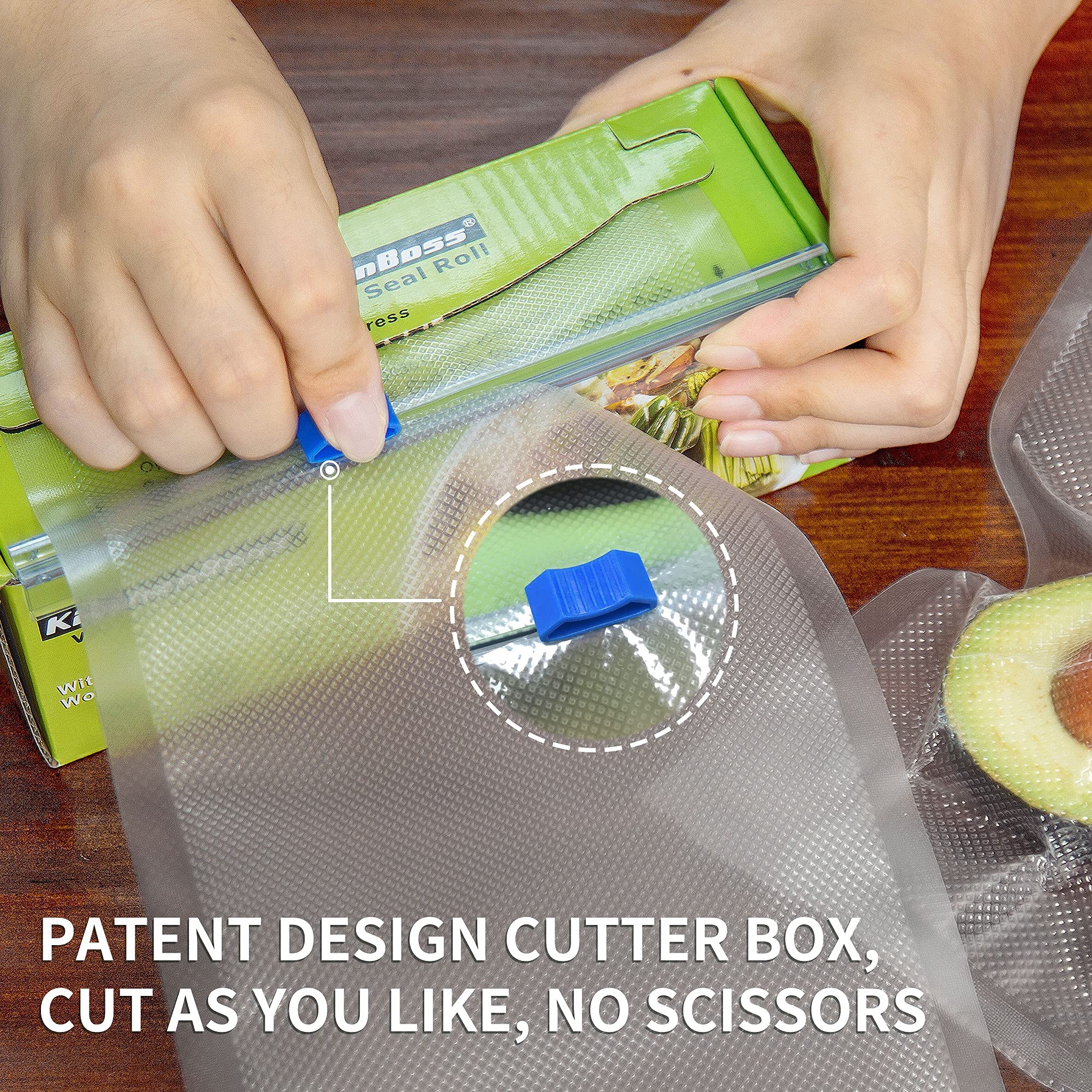 Vacuum Sealer Rolls Bag 100 Feet Total, 2 Pack 8"x50' and 11"x50' Food vacuum Saver Bag Rolls with Cutter Box,Sous Vide Roll Bag by KitchenBoss