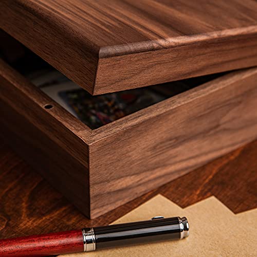 Wooden Box with Hinged Lid - Large Wood Storage Box with Magnetic Lid - Rectangle Wooden Storage Box - Brown keepsake Box- Decorative Wood Box with lids - Stash Boxes - Walnut Finish