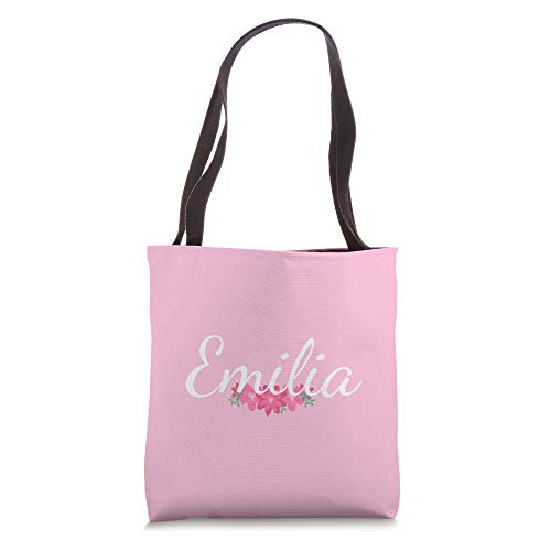 Custom Emilia Gift Personalized Name Flowers Floral Pink Tote Bag