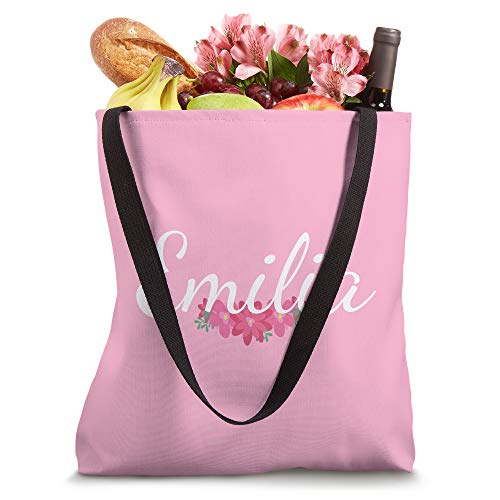 Custom Emilia Gift Personalized Name Flowers Floral Pink Tote Bag