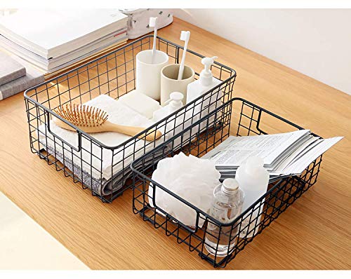 Kingrol 2 Pack Wire Storage Baskets with Handles, Metal Organizer Basket Bins for Home, Office, Nursery, Laundry Shelves Organizer