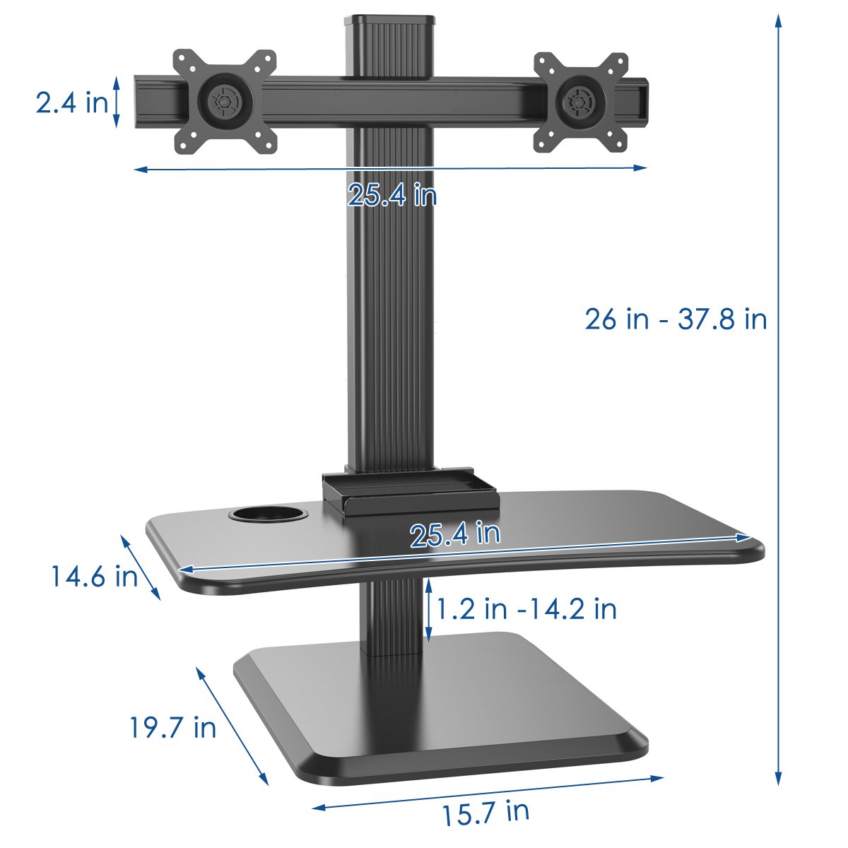 Dual Monitor Desk Converter, Adjustable Standing Desk Converter, Standing Desk Workstation with VESA Mount, Black