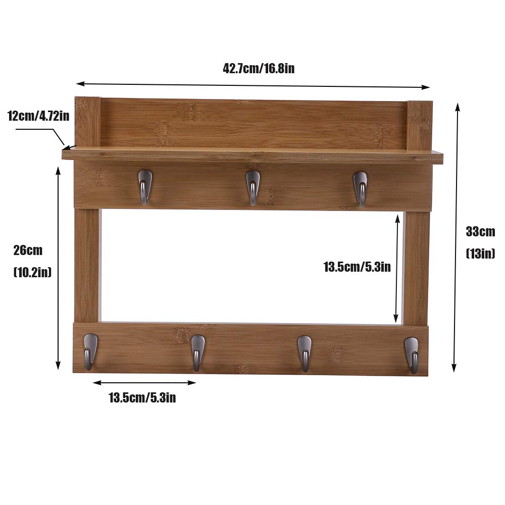 Encozy Coffee Mug Wall Rack, Holder, and Organizer - 7 Hooks Mug with Shelf for Your Favorite Mugs - Adds Charm to Any Kitchen or Office Décor (Bamboo)