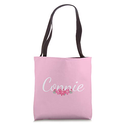 Custom Connie Gift Personalized Name Flowers Floral Pink Tote Bag