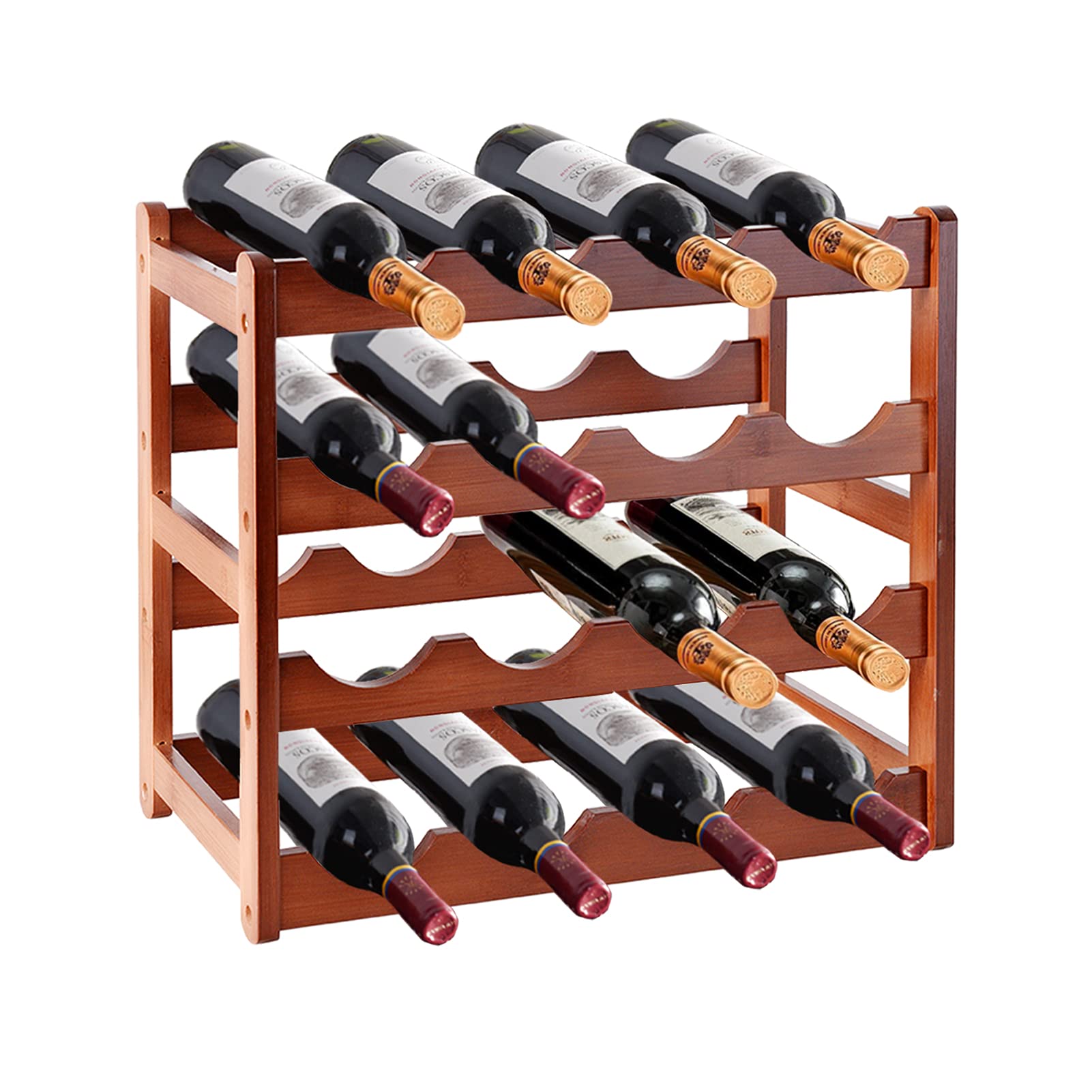 Wine Rack, 16 Bottle Wine Bottle Holder, 4 Tiers Wine Racks Countertop, Wine Rack Cabinet for Pantry, Kitchen, Cabinet, Cellar, Bar