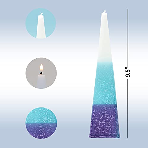 Shalhevet Light Pyramid Self Standing Long Lasting Havdalah Candle (Water - Blue Purple White)