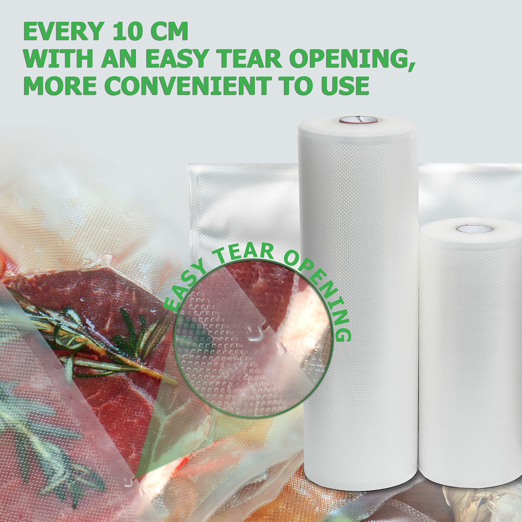 Vacuum Sealer Rolls Bag 100 Feet Total, 2 Pack 8"x50' and 11"x50' Food vacuum Saver Bag Rolls with Cutter Box,Sous Vide Roll Bag by KitchenBoss