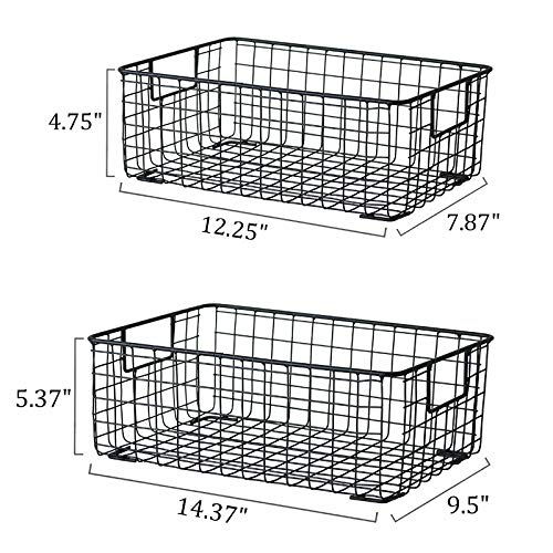 Kingrol 2 Pack Wire Storage Baskets with Handles, Metal Organizer Basket Bins for Home, Office, Nursery, Laundry Shelves Organizer