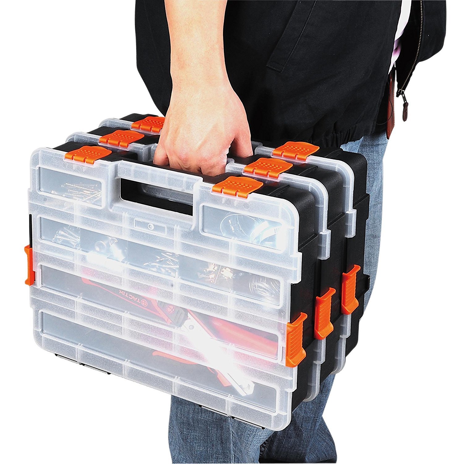 HDX 320034 Interlocking Black Small Parts Organizer for Fasteners and Crafts w/ Removable Dividers (2 Pack)