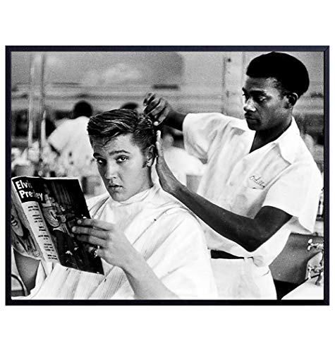Vintage Elvis Photo, Wall Art Decor - Barbershop Haircut Photograph for Salon, Barber Shop, Bathroom, Living Room, Bedroom - Gift for Country Music, Graceland Fan, Hair Stylist - 8x10 Poster