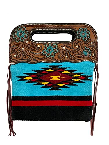 Showman Saddle Blanket Handbag w/Teal Flower Motif