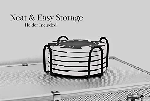 PANCHH Man Cave Coasters with Holder for Drinks & Manly Decor - Cool Kitchen Stuff, Best Housewarming & Birthday Gifts for Men, Guys, Male Best Friend – Casino Theme, Fun Poker Coasters- Home Bar