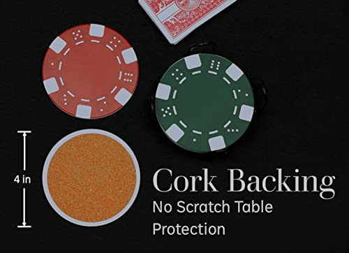 PANCHH Man Cave Coasters with Holder for Drinks & Manly Decor - Cool Kitchen Stuff, Best Housewarming & Birthday Gifts for Men, Guys, Male Best Friend – Casino Theme, Fun Poker Coasters- Home Bar