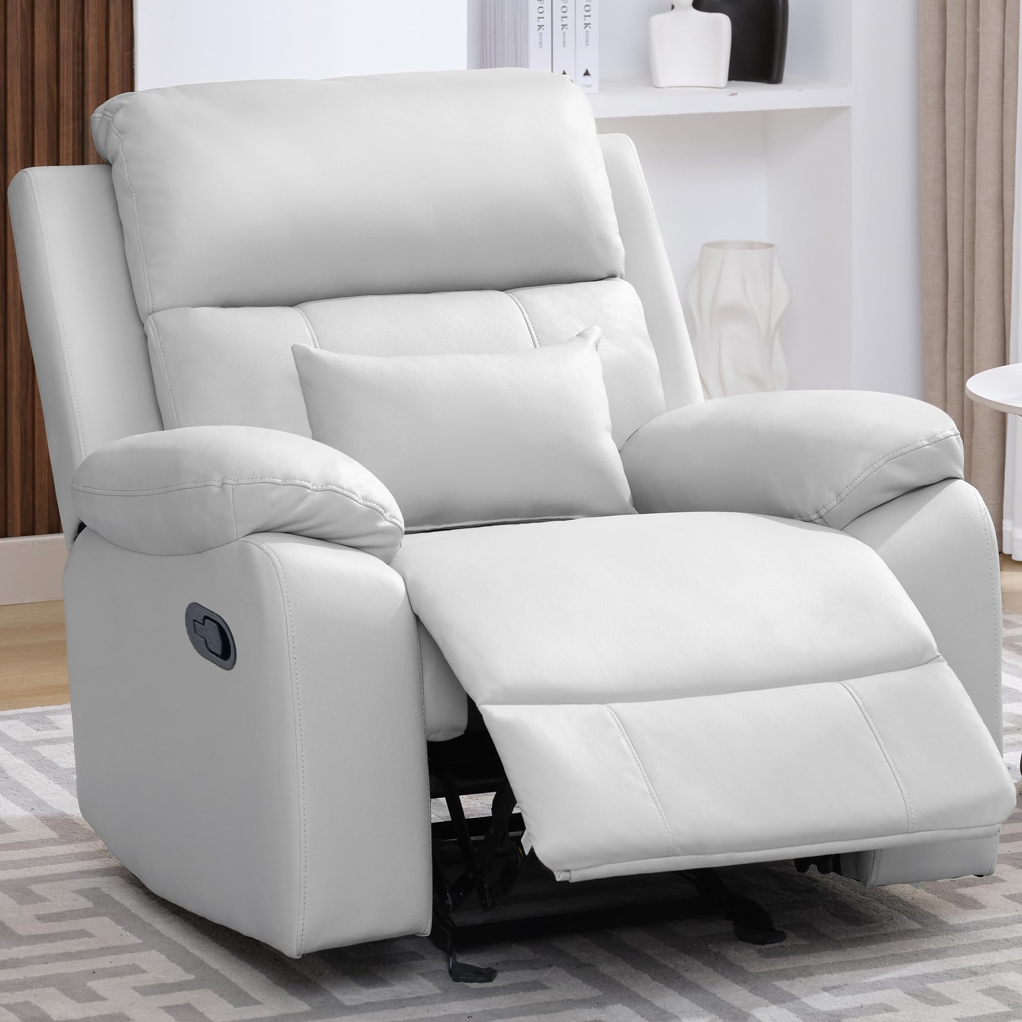 ACKEMO Faux Leather Recliner for Adults,Oversized Rocker Chair with Manual Recliner Single Sofa for Living Room,Modern Adjustable Ergonomics Lounge Chair with Lumbar Support,Gray