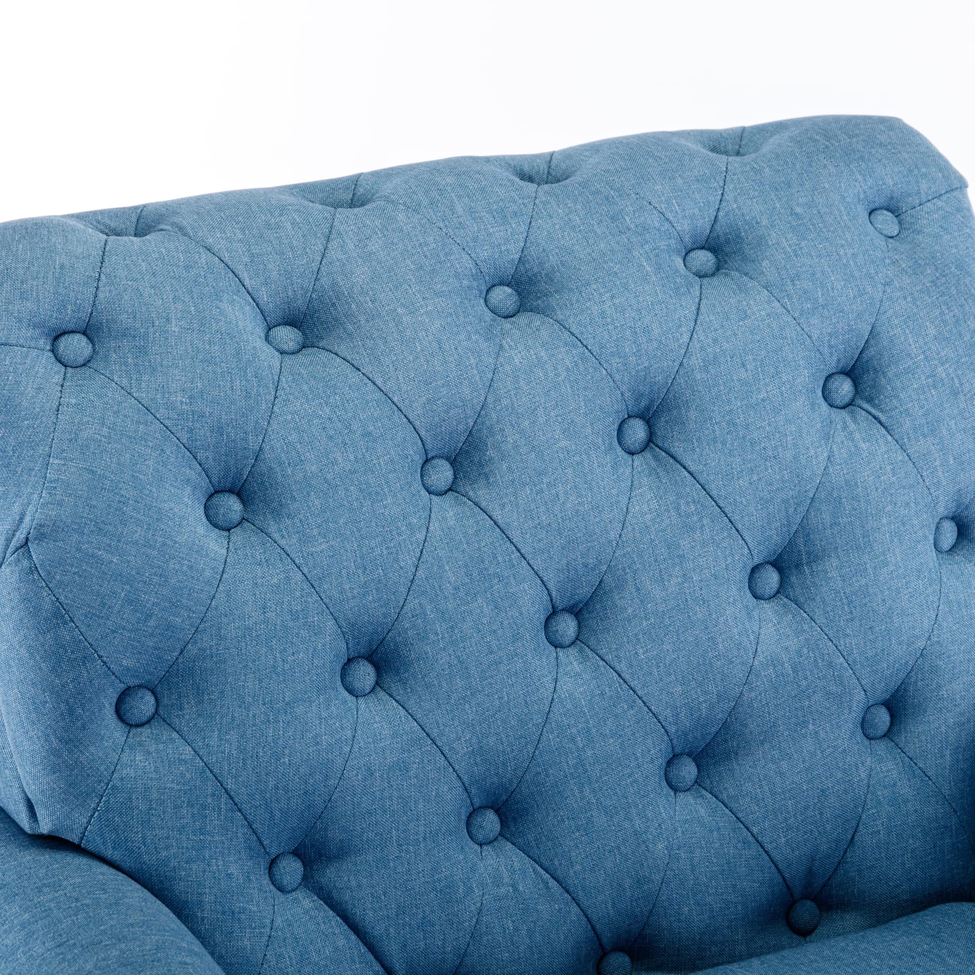 YISH W117081979 Modern Linen Accent Tufted Arm Chair with Thick Cushion and Wood Frame, Comfy Single Sofa with Armrest Backrest for Reading Bedroom Office Club, Blue