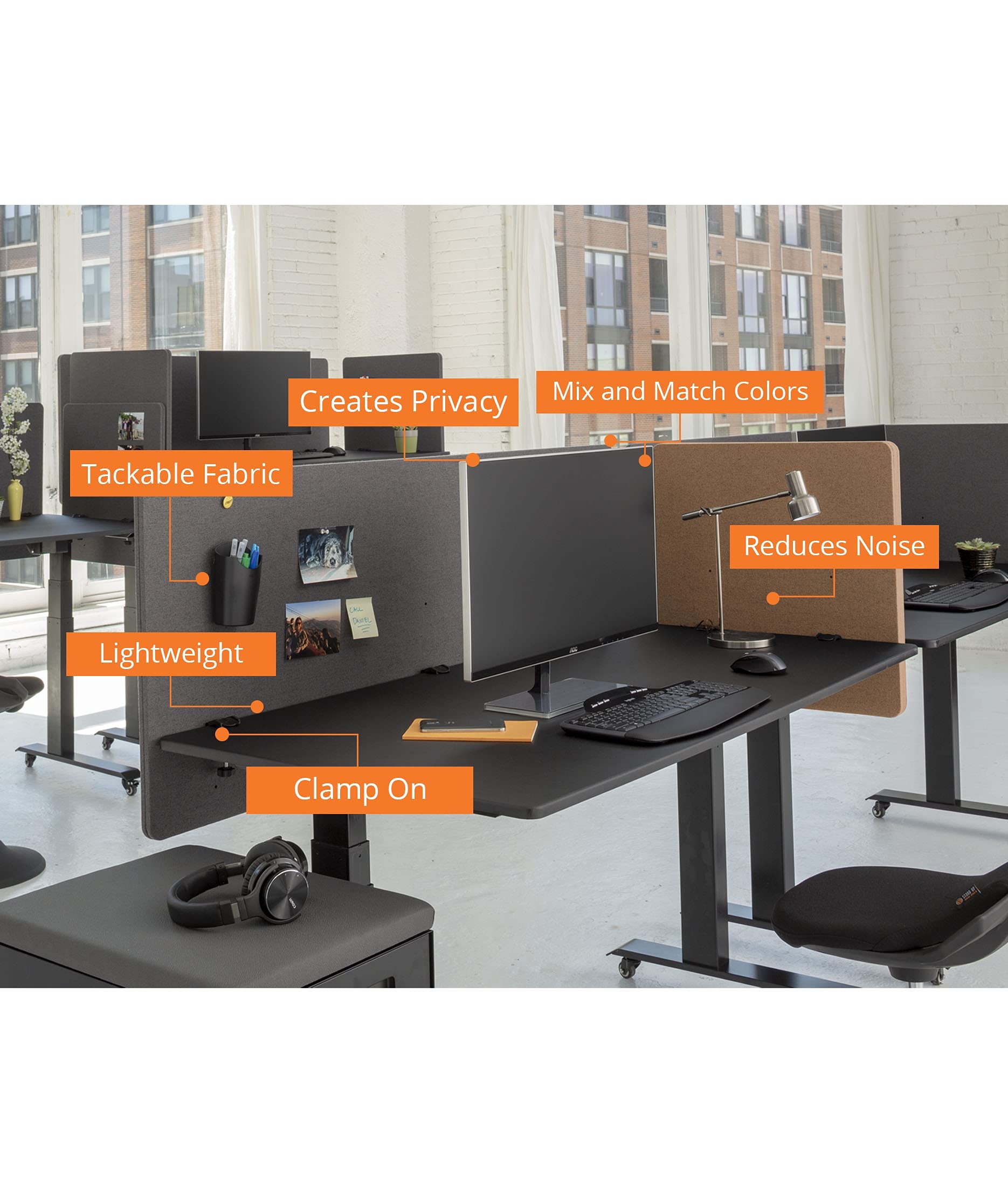 Stand Up Desk Store ReFocus Clamp-on Acoustic Desk Divider Privacy Panel That Reduces Noise and Visual Distractions (Cool Gray, 47.25" X 23.6")