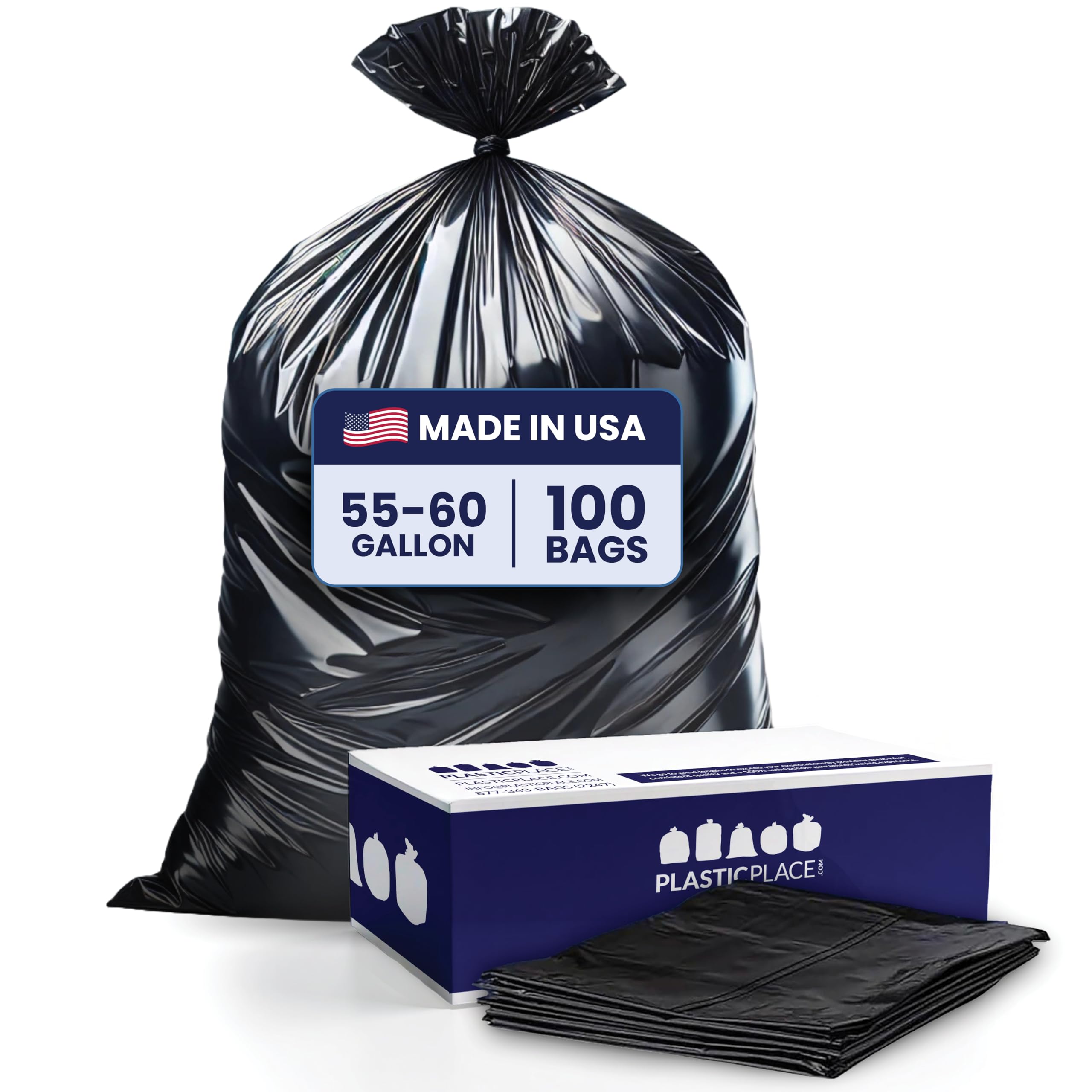 Plasticplace 55 gallon Trash Bags │ 1.2 Mil │ Black Heavy Duty Garbage Can Liners │ 38” x 58”