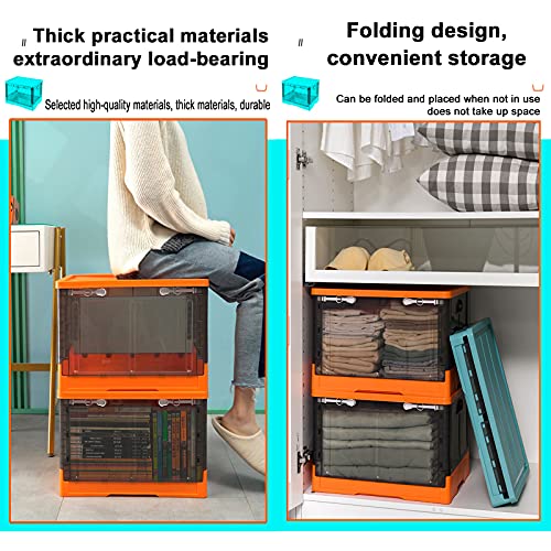 Plastic Collapsible Storage Bins,Stackable Lidded Storage Bins Durable Thick Folding Utility Crates Clear Containers,Storage Cubes Bins Organizer for Wardrobe Closet Groceries-Orange 54l(19.4x14.3x11.