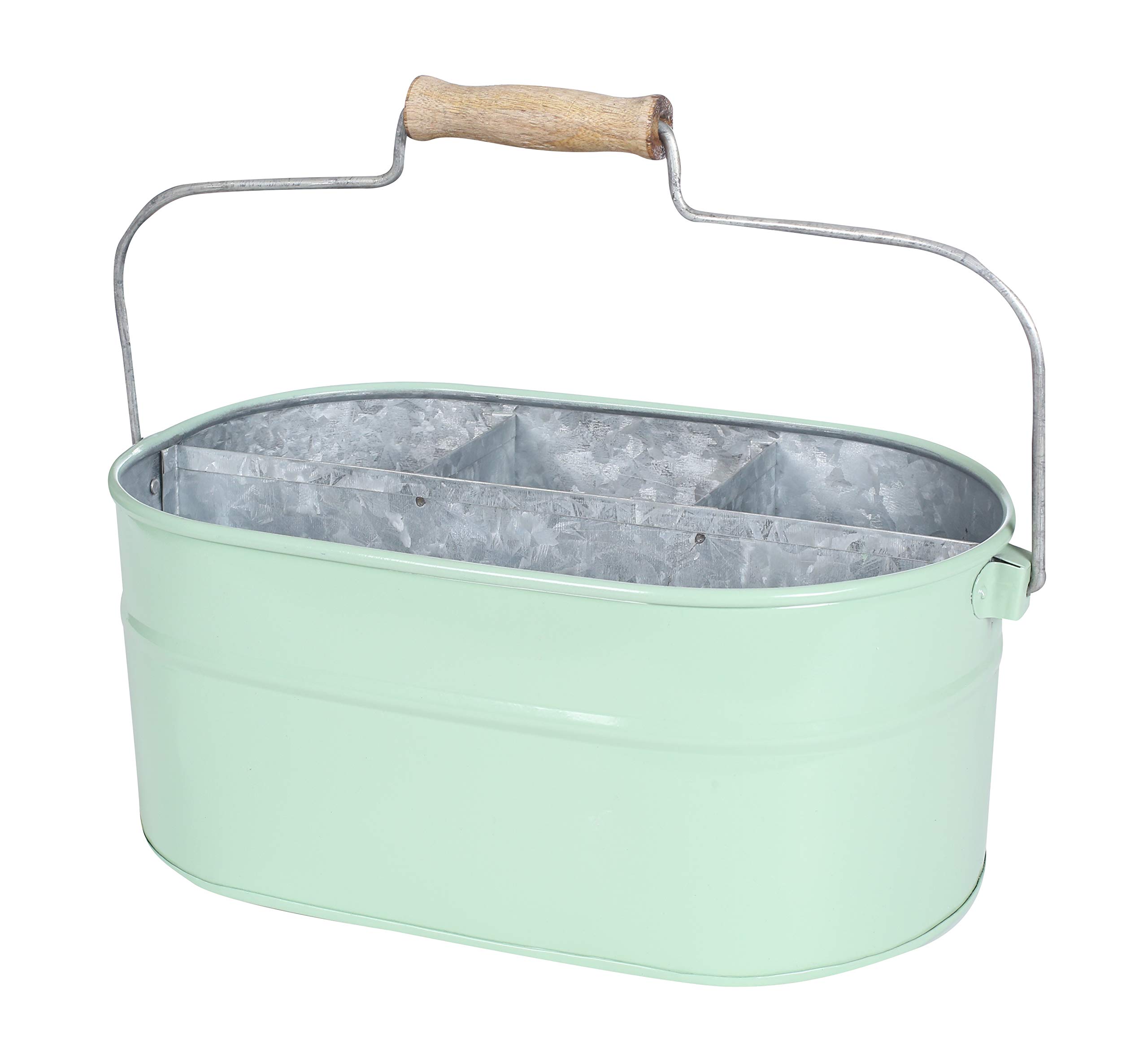 Galvanized Metal Caddy with 4 Compartments, Kitchen Utensil Holder, Drink Tub Caddy, Picnic Caddy, Serveware Utensil Organizer, Multipurpose Storage Bin With Handle- 12 Inch- Aqua