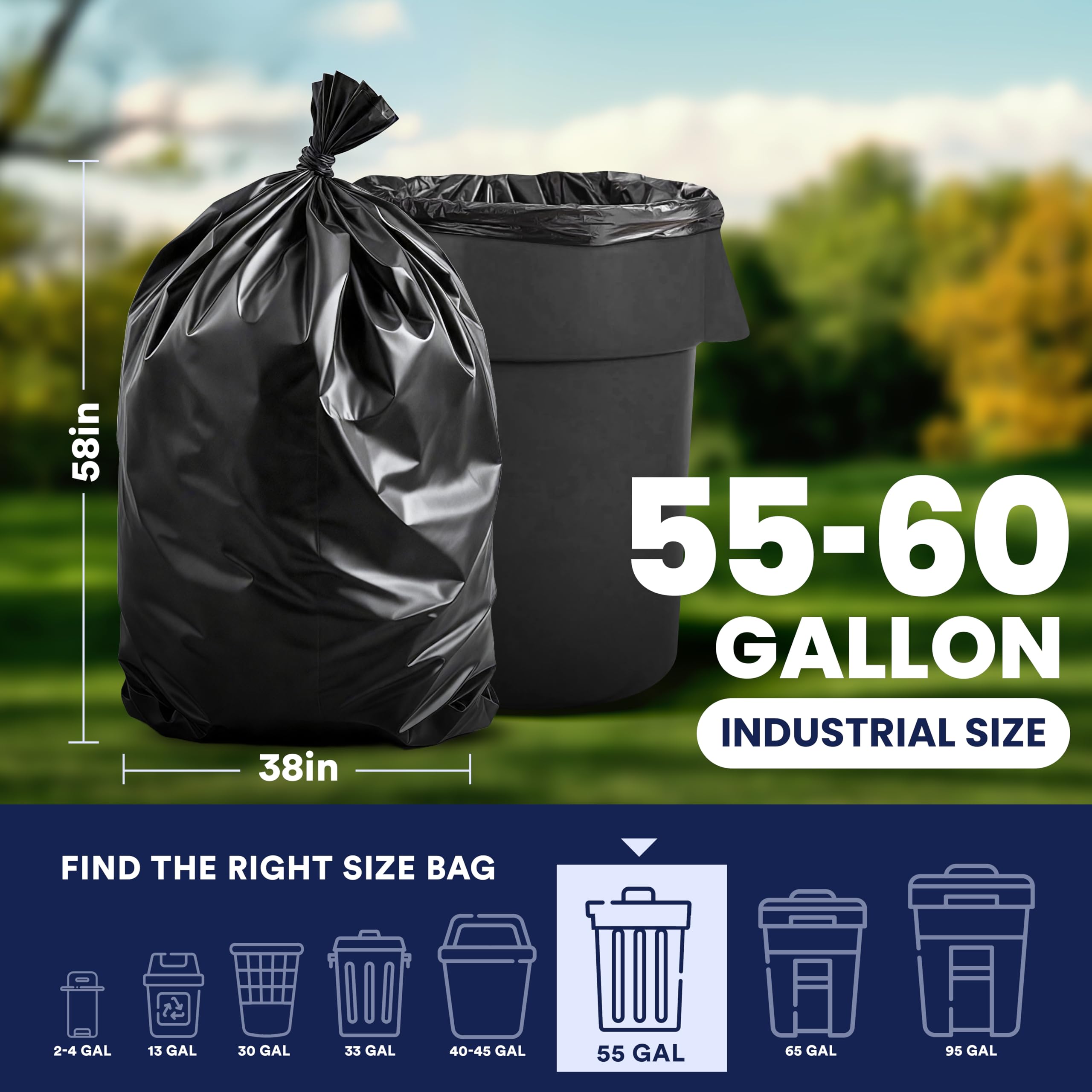 Plasticplace 55 gallon Trash Bags │ 1.2 Mil │ Black Heavy Duty Garbage Can Liners │ 38” x 58”