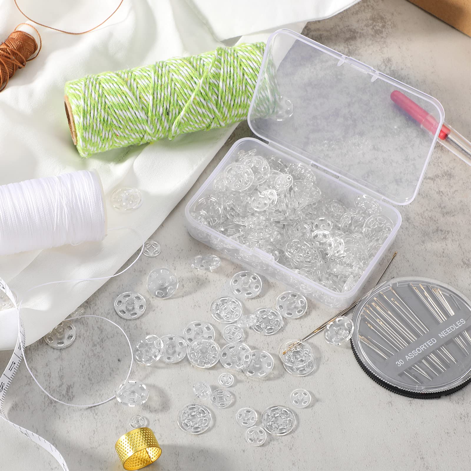 150 Sets Plastic Snap Fasteners Buttons Invisible Sewing on Snap Buttons 7.5 mm 10 mm 15 mm Round Clear Press Button Transparent Sew-on Button with Storage Box for Shirts Clothing DIY Craft Baby Bibs