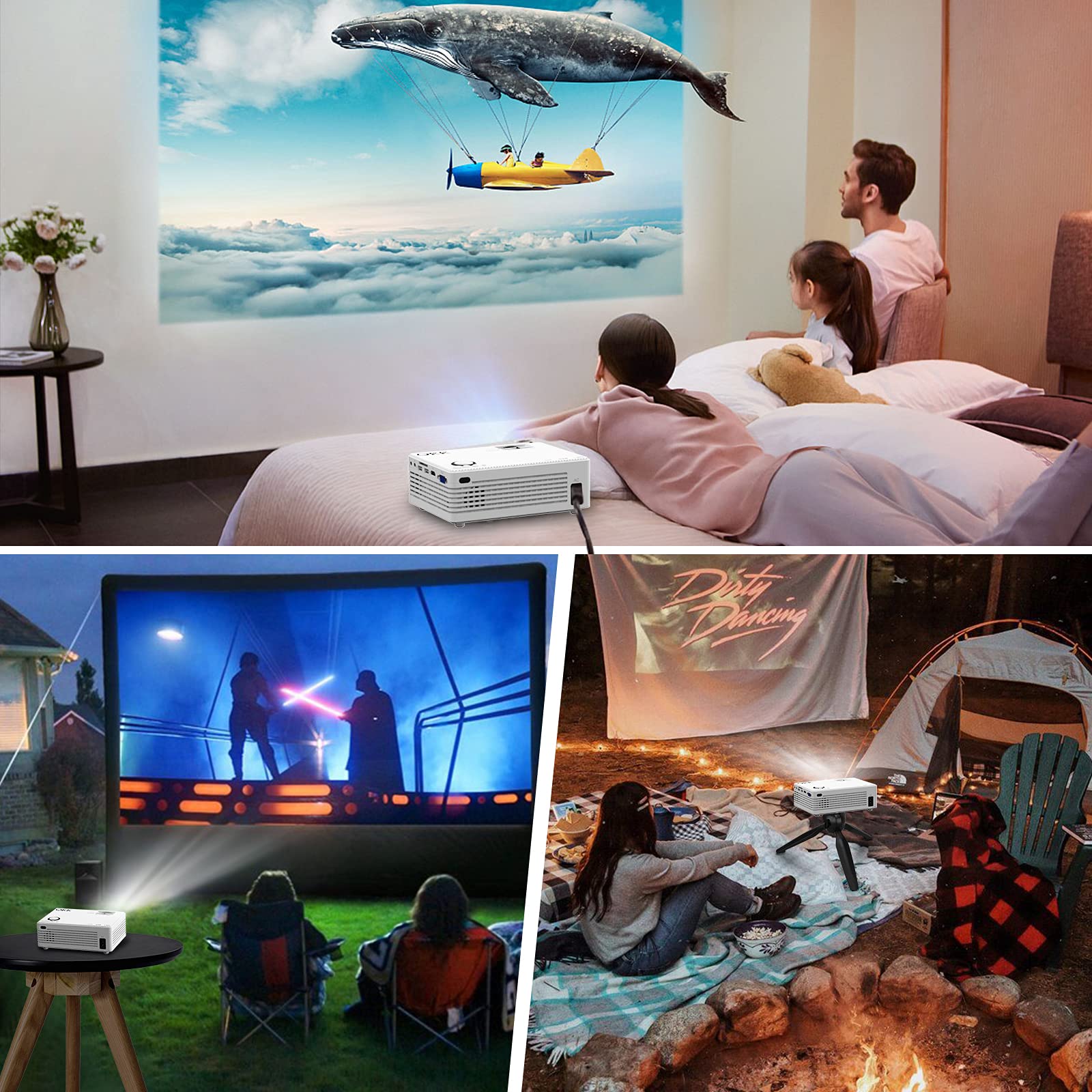 MOSECO 2022 Upgraded 7500Lumens Mini Projector, Full HD 1080P & 200" Display Supported, Portable Movie Projector Compatible with Phone, TV Stick, PS4, HDMI, AV, Dual USB [Tripod Included]