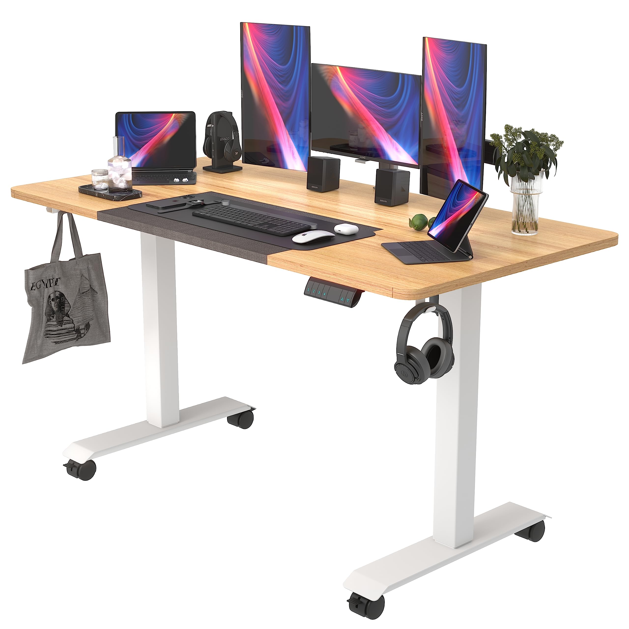 Monomi Electric Standing Desk, 55 x 28 inches Height Adjustable Desk, Ergonomic Home Office Sit Stand Up Desk with Memory Preset Controller (Natural Top/White Frame)