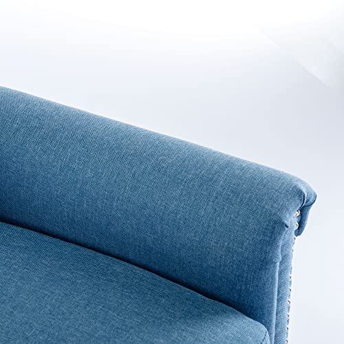 YISH W117081979 Modern Linen Accent Tufted Arm Chair with Thick Cushion and Wood Frame, Comfy Single Sofa with Armrest Backrest for Reading Bedroom Office Club, Blue