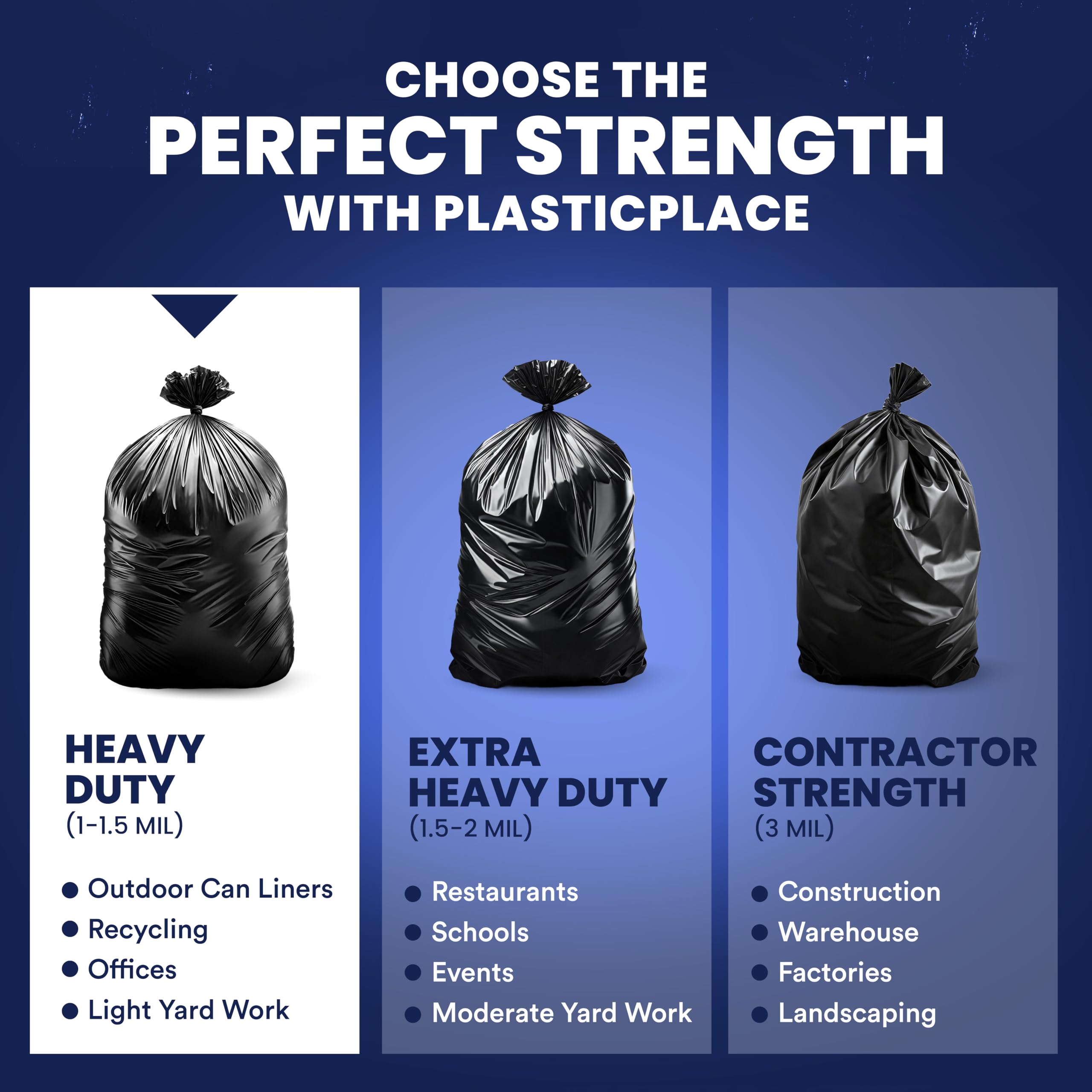 Plasticplace 55 gallon Trash Bags │ 1.2 Mil │ Black Heavy Duty Garbage Can Liners │ 38” x 58”