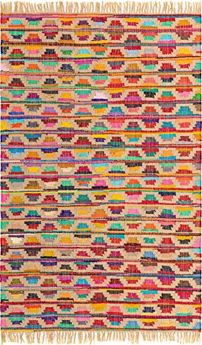 Unique Loom Chindi Trellis Collection Southwestern, Geometric, Modern, Bright Colors Area Rug (5' 0 x 8' 0 Rectangular, Multi/Beige)