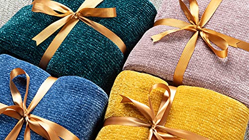 Chanasya Chenille Yellow Knit Throw Blanket - Super Soft Sweature Textured Classy Subtle Shimmer Decorative Knitted Blanket for Sofa Couch Bed Living Room Housewarming Gift (50x65 Inches) Yellow