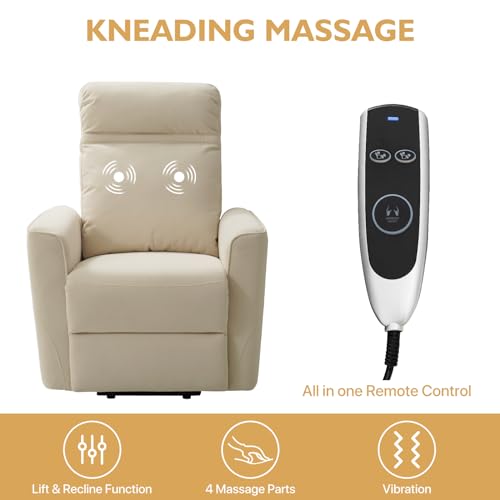 Wichvens Power Lift Recliner Chair with Massage,Multi-Angle Adjustment Seat,Mattevelvet Fabric Reclining Single Sofa with Side Pocket& Remote Control for Living Room,Bedroom,Office(Beige)